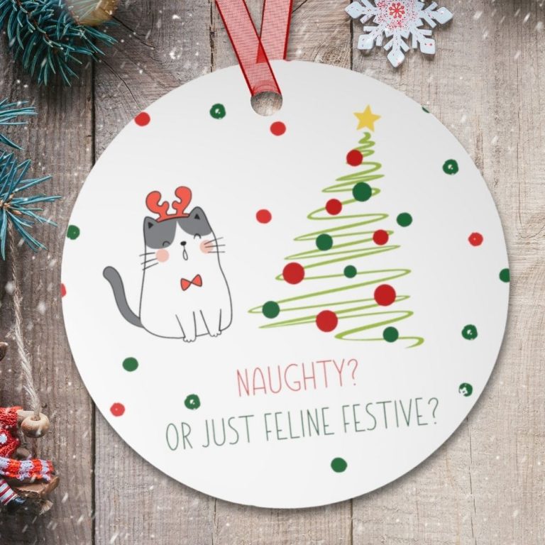 Pawsitively Naughty: Funny Cat Christmas Ornament with Polka Dots ...